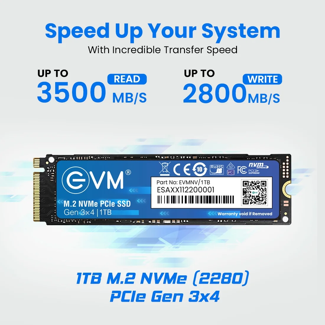 EVM 1TB M.2 NVME 2280 Pcle Gen 3×4 3D NAND TLC Internal SSD ( EVMNV/1TB ...