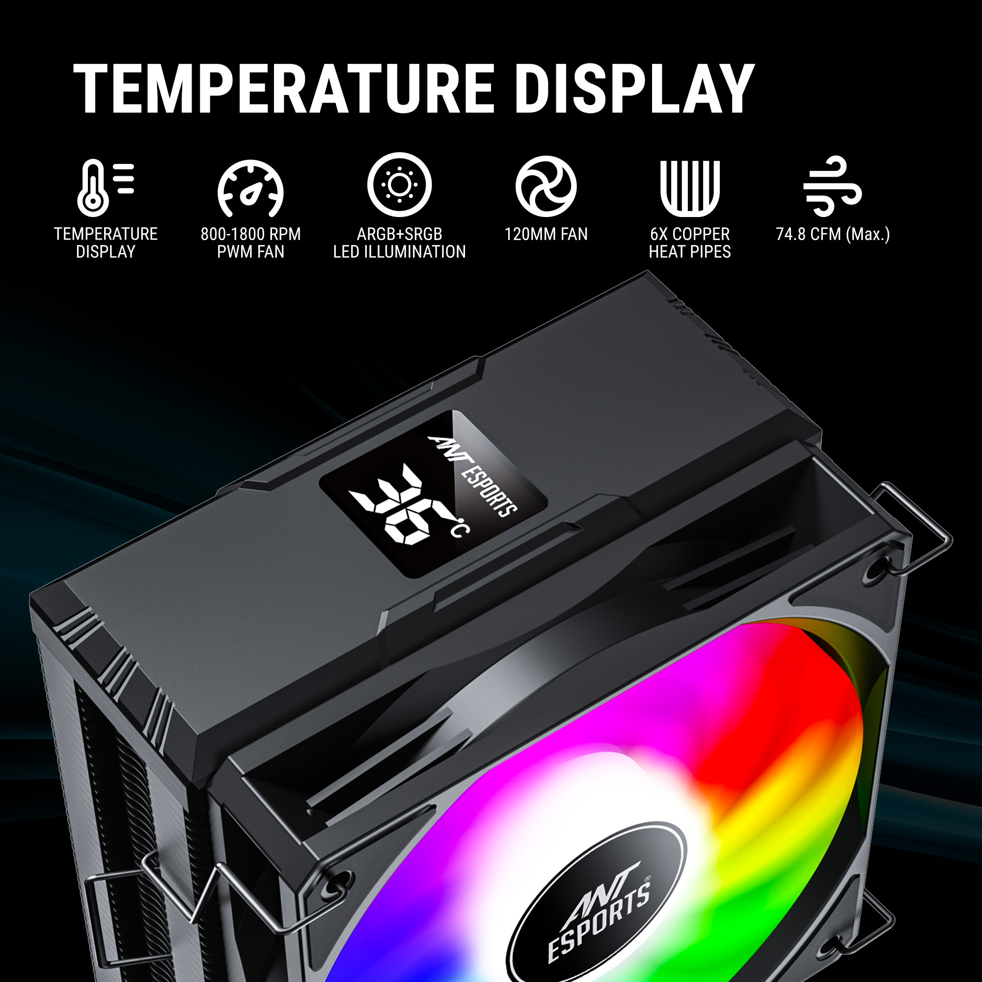 Ant Esports ICE-C612 Digital Single Tower 120mm ARGB AM5/LGA1851 Black ...