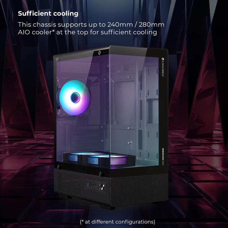 Zebronics Zeb Maximus Black mATX Mini Tower Tempered Glass Side Panel ...