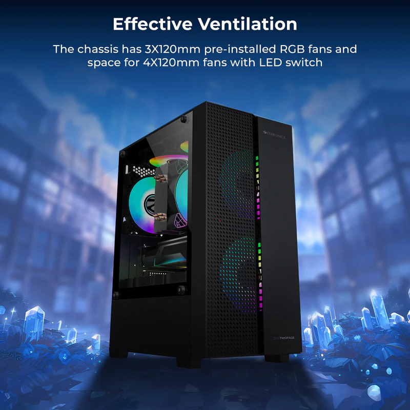 Zebronics Zeb Twoface Black mATX Mini Tower Tempered Glass Side Panel ...