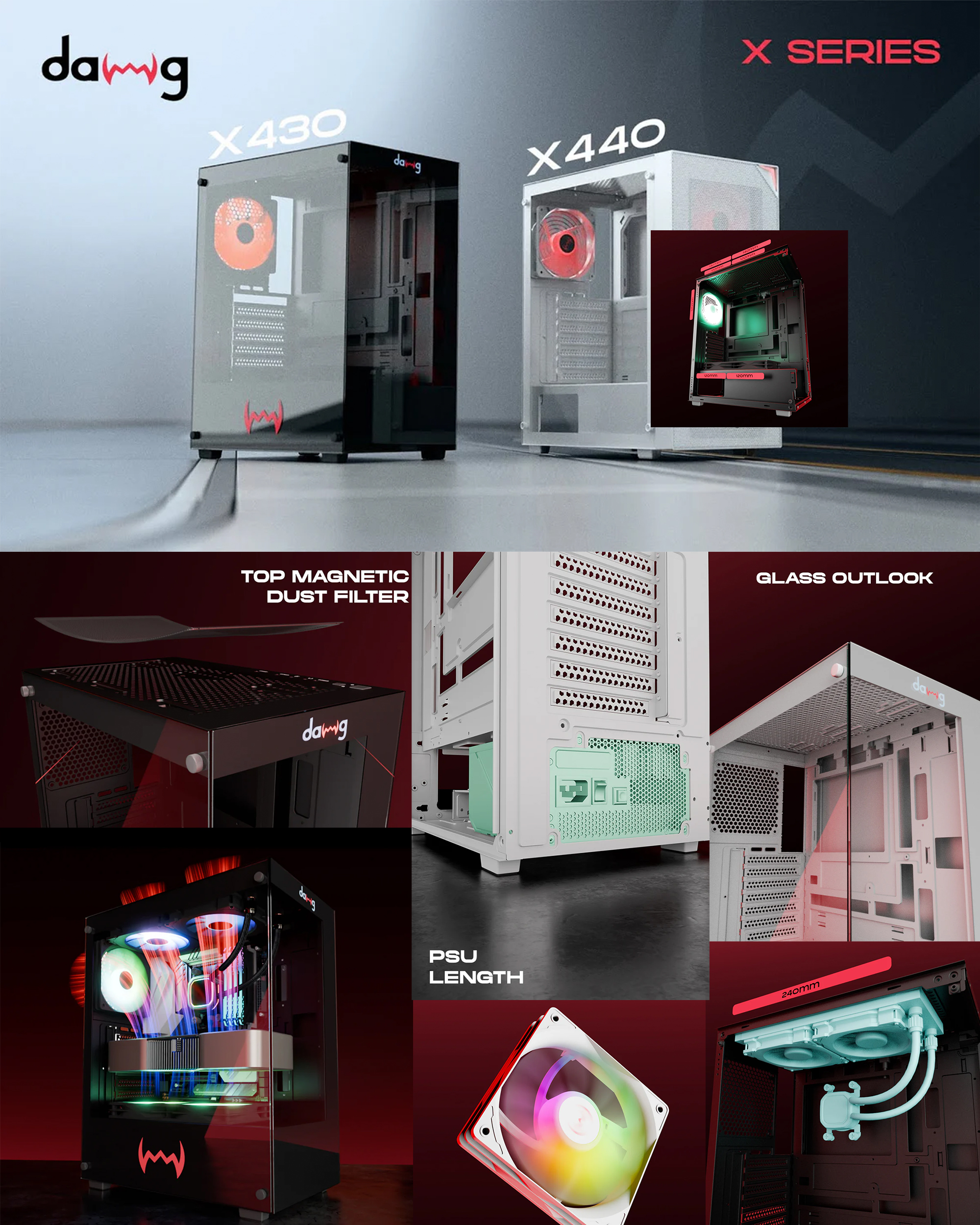 Dawg X 430 White ATX Mid Tower Tempered Glass Side Panel Cabinet With ...