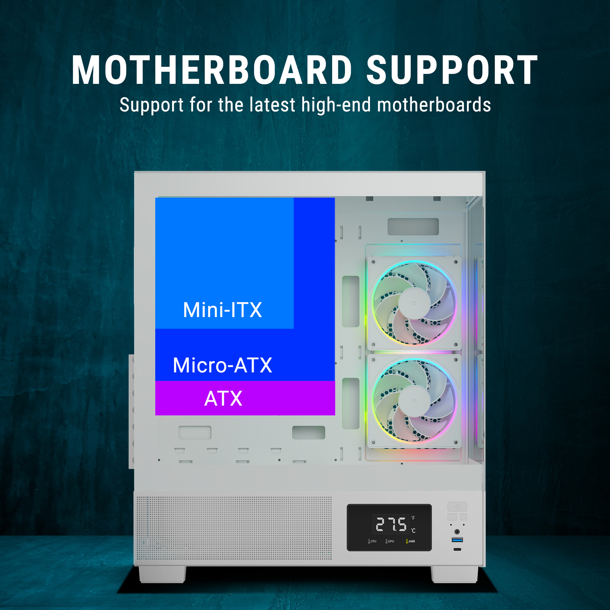 Ant Esports Crystal X3 LCD ATX Mid Tower Tempered Glass Side & Front ...